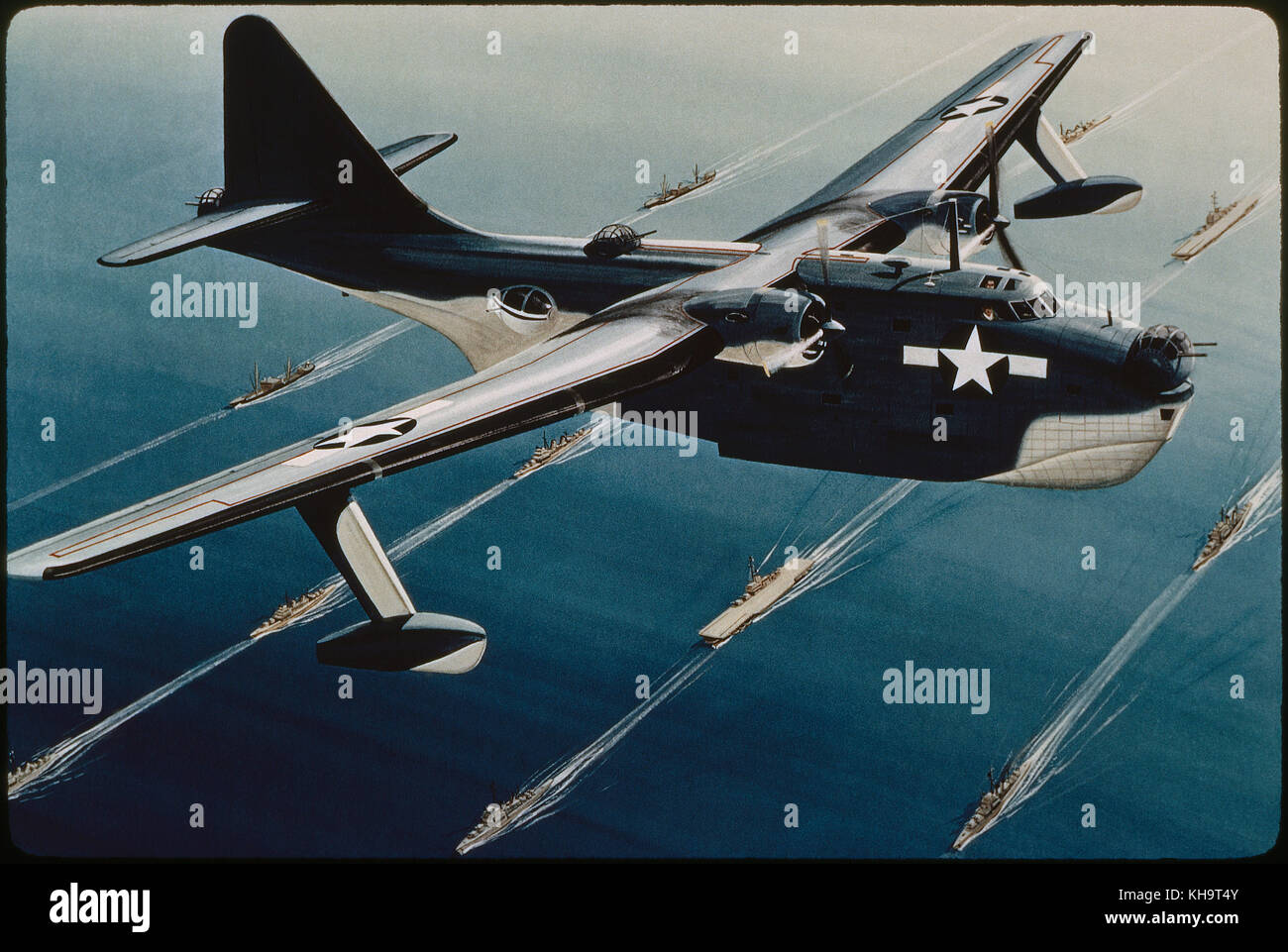 Military Airplane Flying over Battleships Stock Photo - Alamy