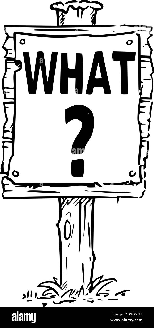 Vector drawing of wooden sign board with question mark and business ...