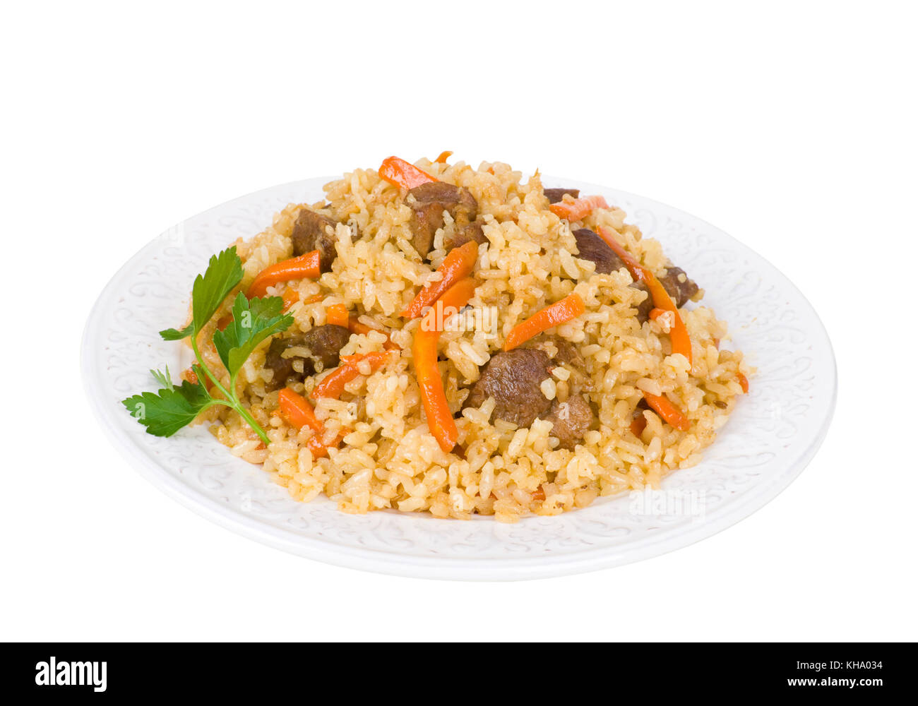 Plate meat pilaf asian Cut Out Stock Images & Pictures - Alamy
