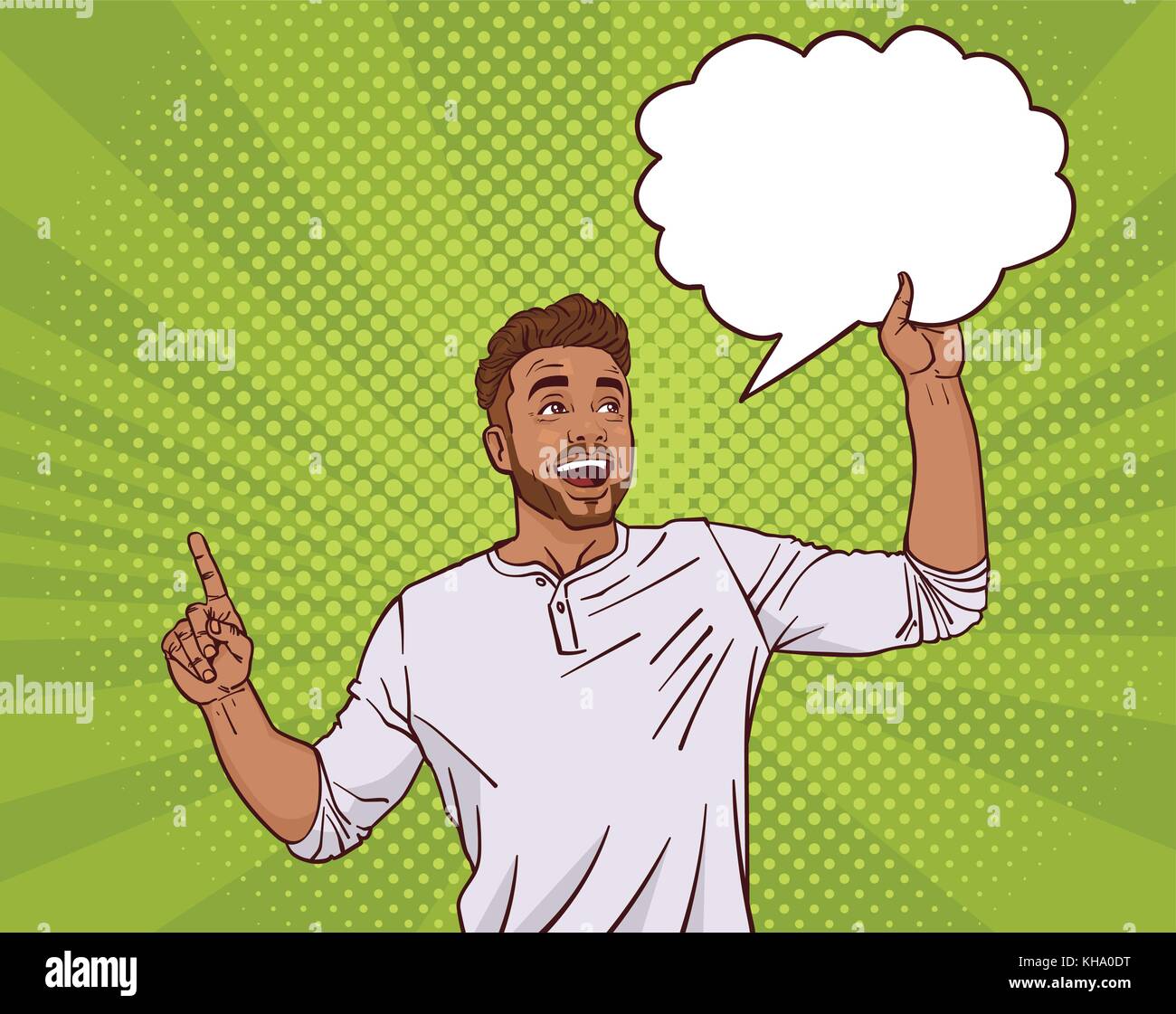 Mix Race Man Point Finger Up To Empty Chat Cloud Over Dot Pin Up Style ...