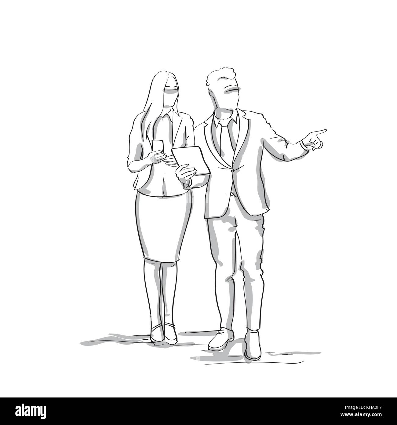 Silhouette Business Man And Woman Talking Businessman Point Finger To