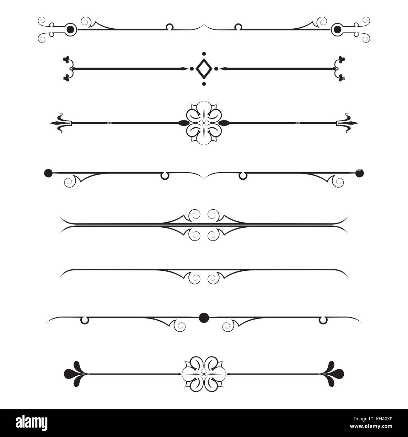 set of calligraphic design elements and page decor, dividers isolated ...