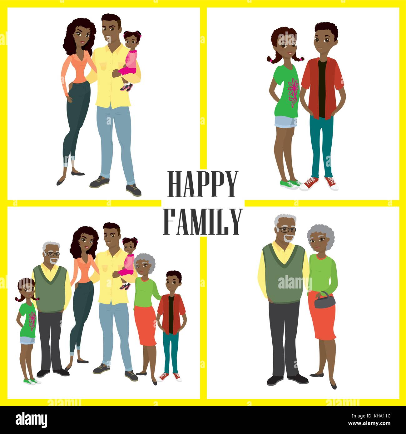 Happy African American family- parents,their son and daughters, and ...