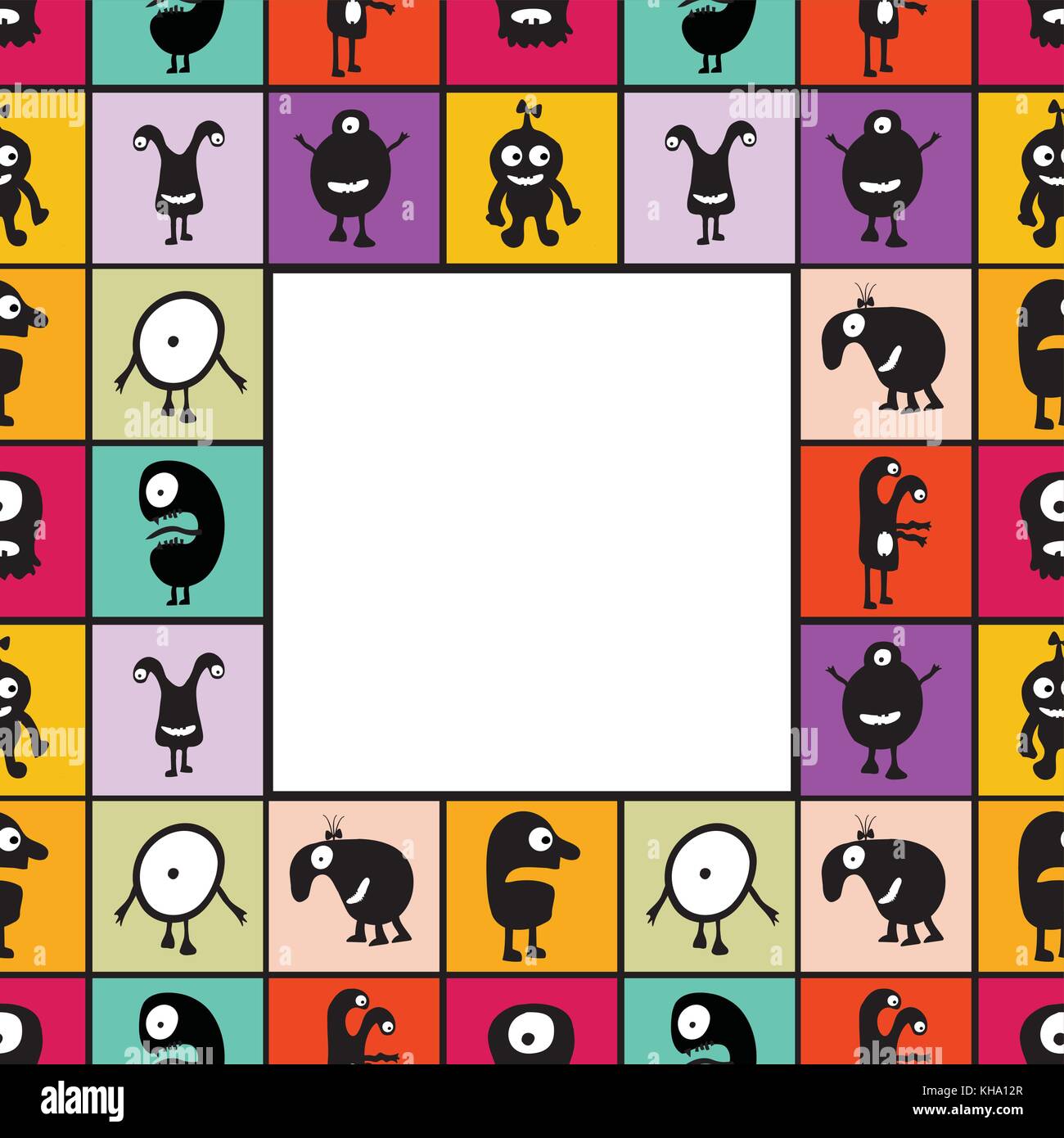 Frame- black monsters with emotions on different color backgrounds ...