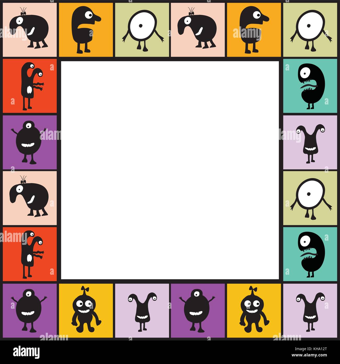 Frame- black monsters with emotions on different color backgrounds ...