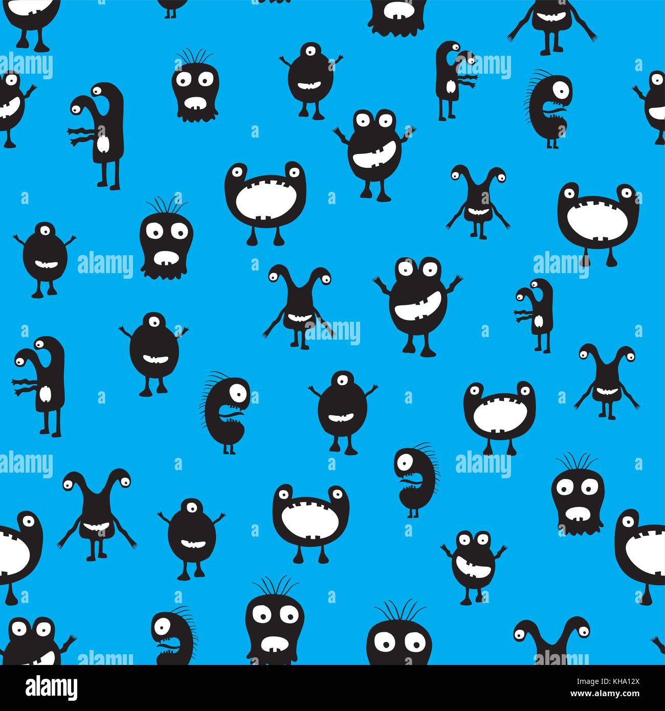 Funny and crazy monsters seamless pattern on blue background,stock ...