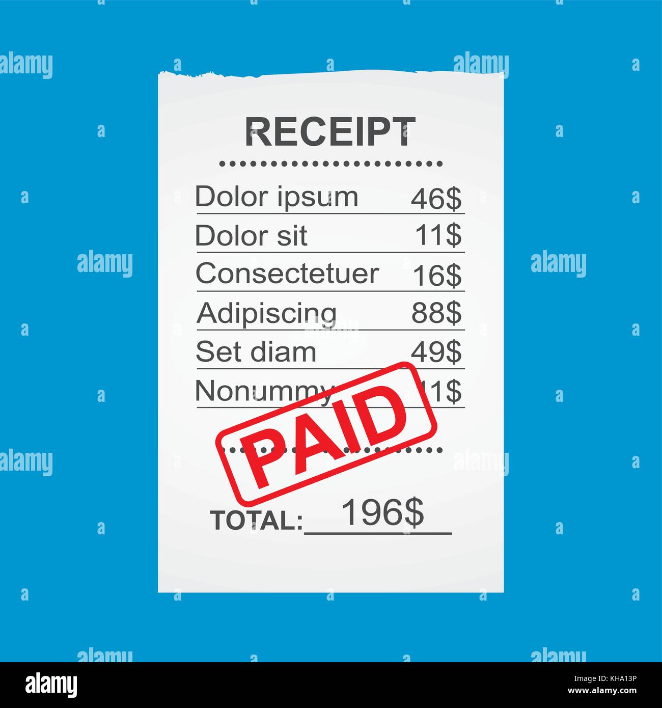 Blank receipt,isolated on blue background,flat vector illustration ...
