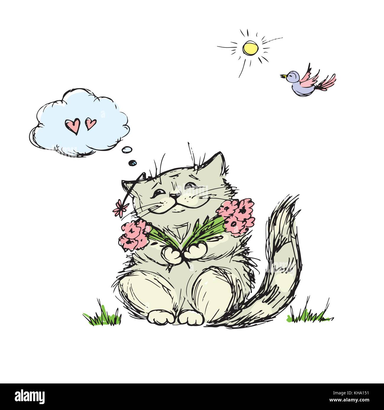 Cat with flowers, hand drawing Stock Vector Image & Art - Alamy
