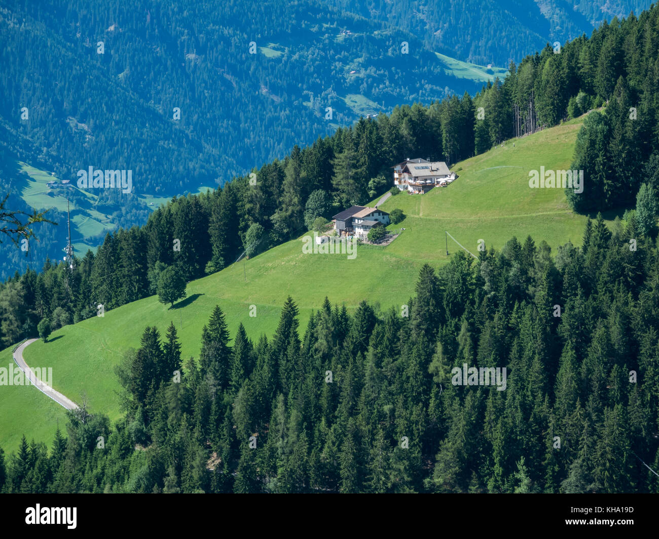 Elevated landscape view on the relay hut in South Tyrol above the city ...