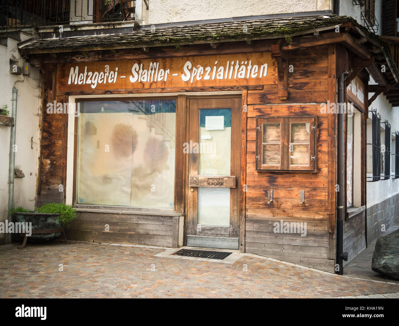Old house with closed butcher shop in the small village of St. Pankraz ...