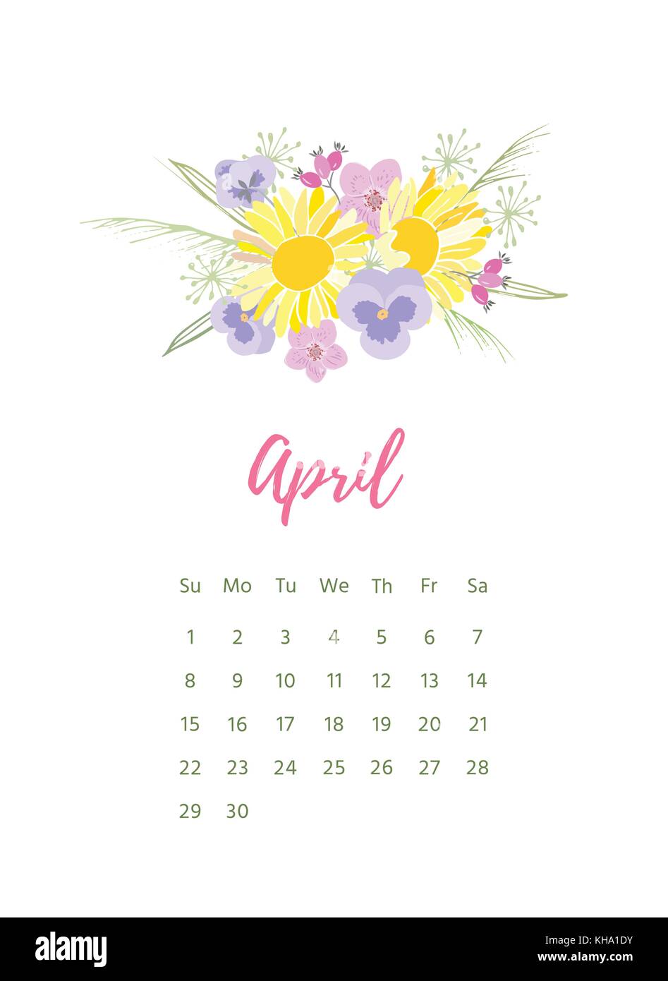Printable 2018 Calendar with pretty colorful flowers Stock Vector Image ...