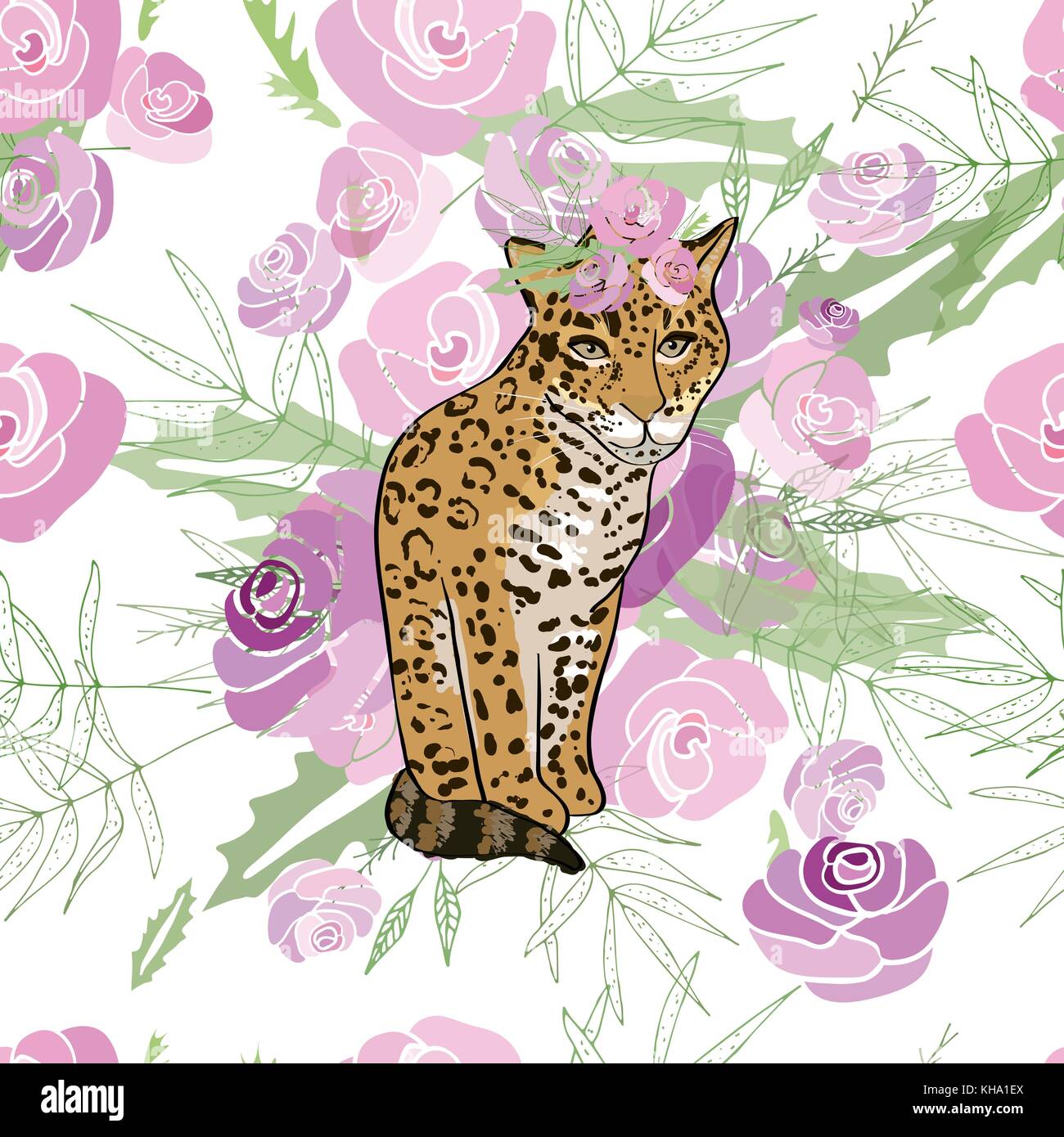 Retro style Illustration with flowers and animal Stock Vector Image ...