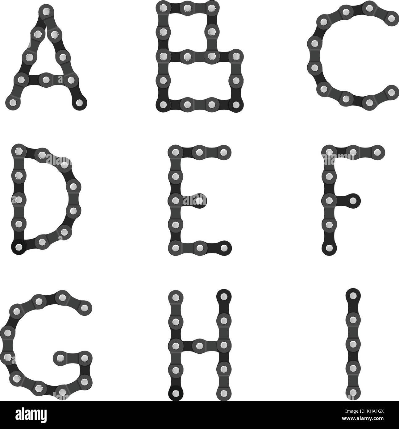 Bike chain alphabet A to I on a white background Stock Vector Image ...