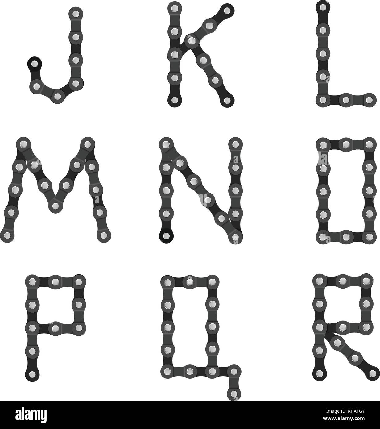Bike chain alphabet J to R on a white background Stock Vector Image ...