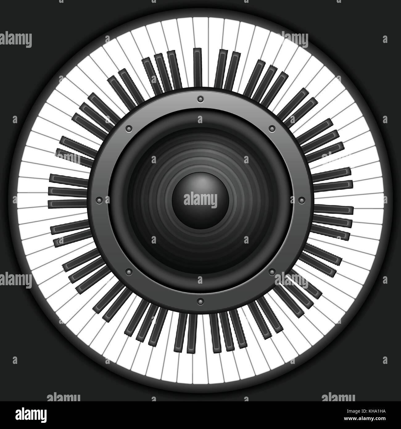 Circle piano keyboard with speaker on a black background Stock Vector ...