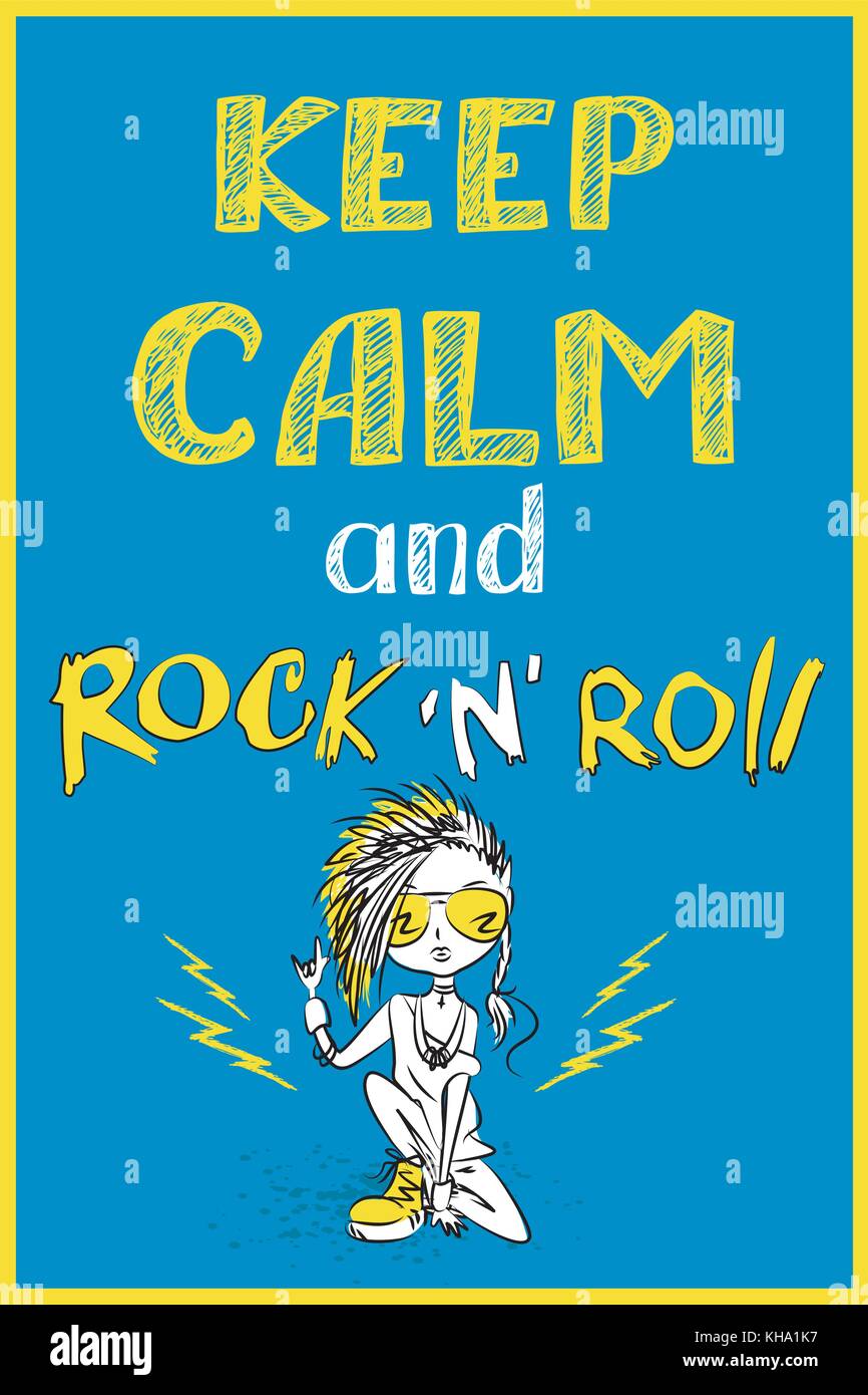 keep calm and rock and roll , hand drawn, vector background Stock ...