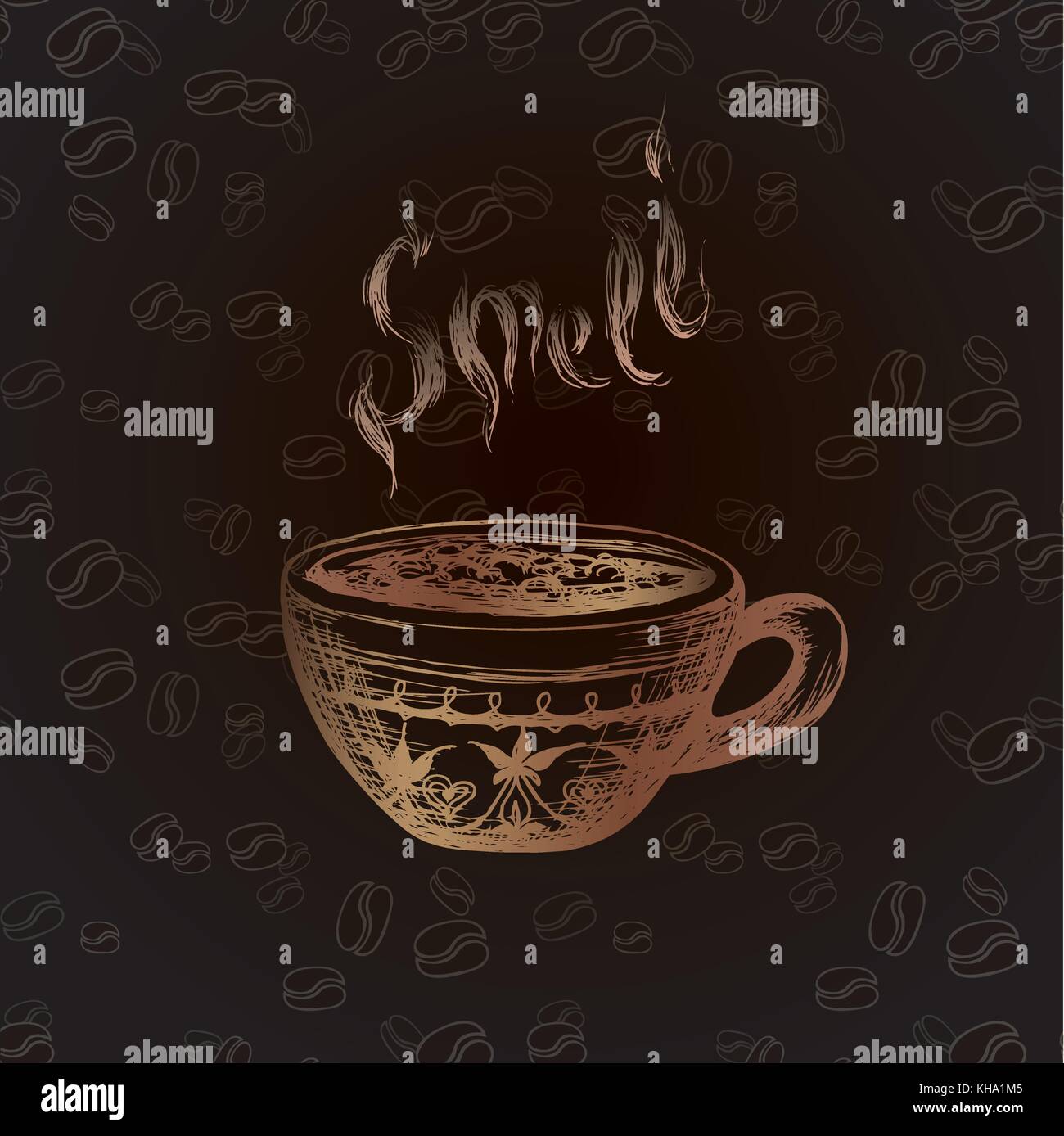 Сup of coffee with an ornament, hand drawing vector illustration Stock ...