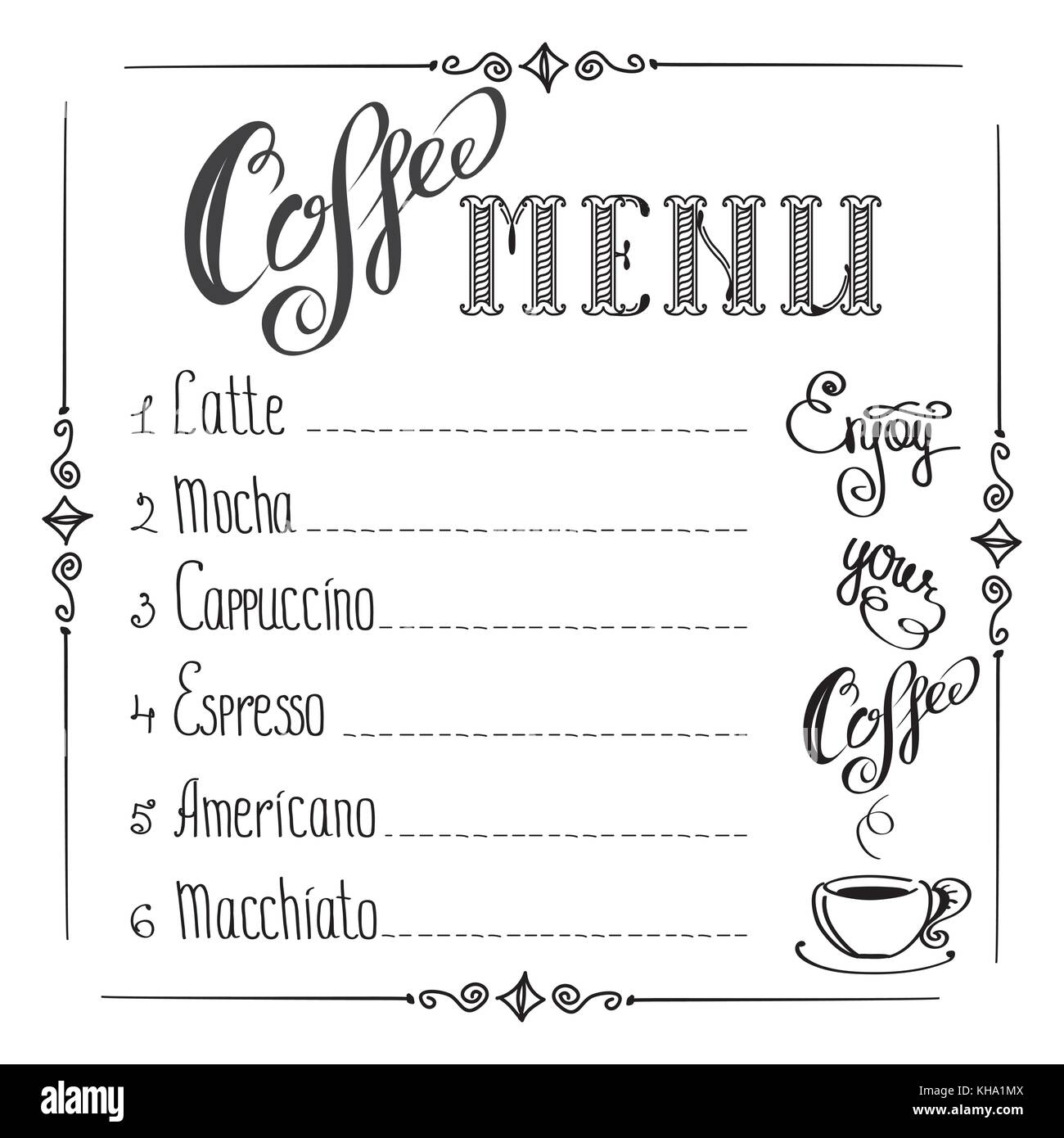coffee menu on white background, vector illustration Stock Vector Image ...