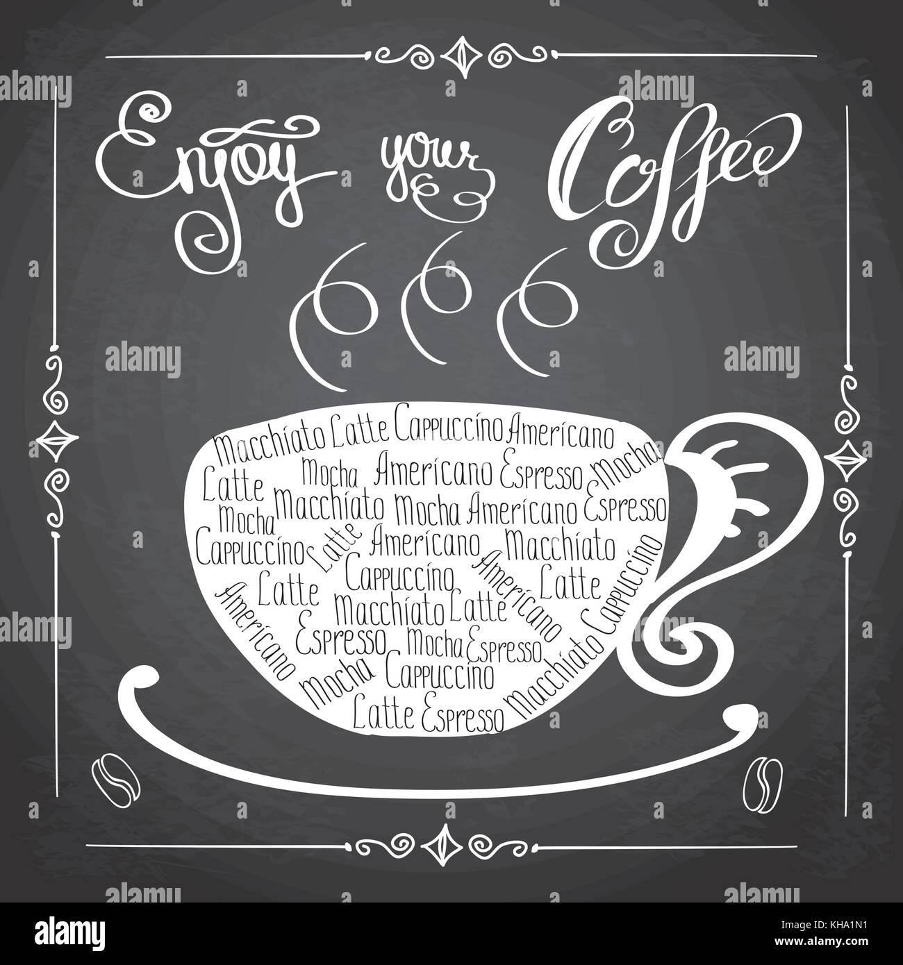 Enjoy your coffee, logo or background, hand drawn lettering,vector ...