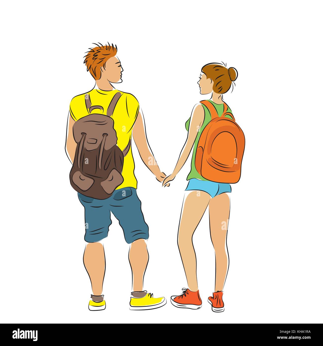 Couple of tourists with backpacks. On a white background vector illustration Stock Vector Image ...