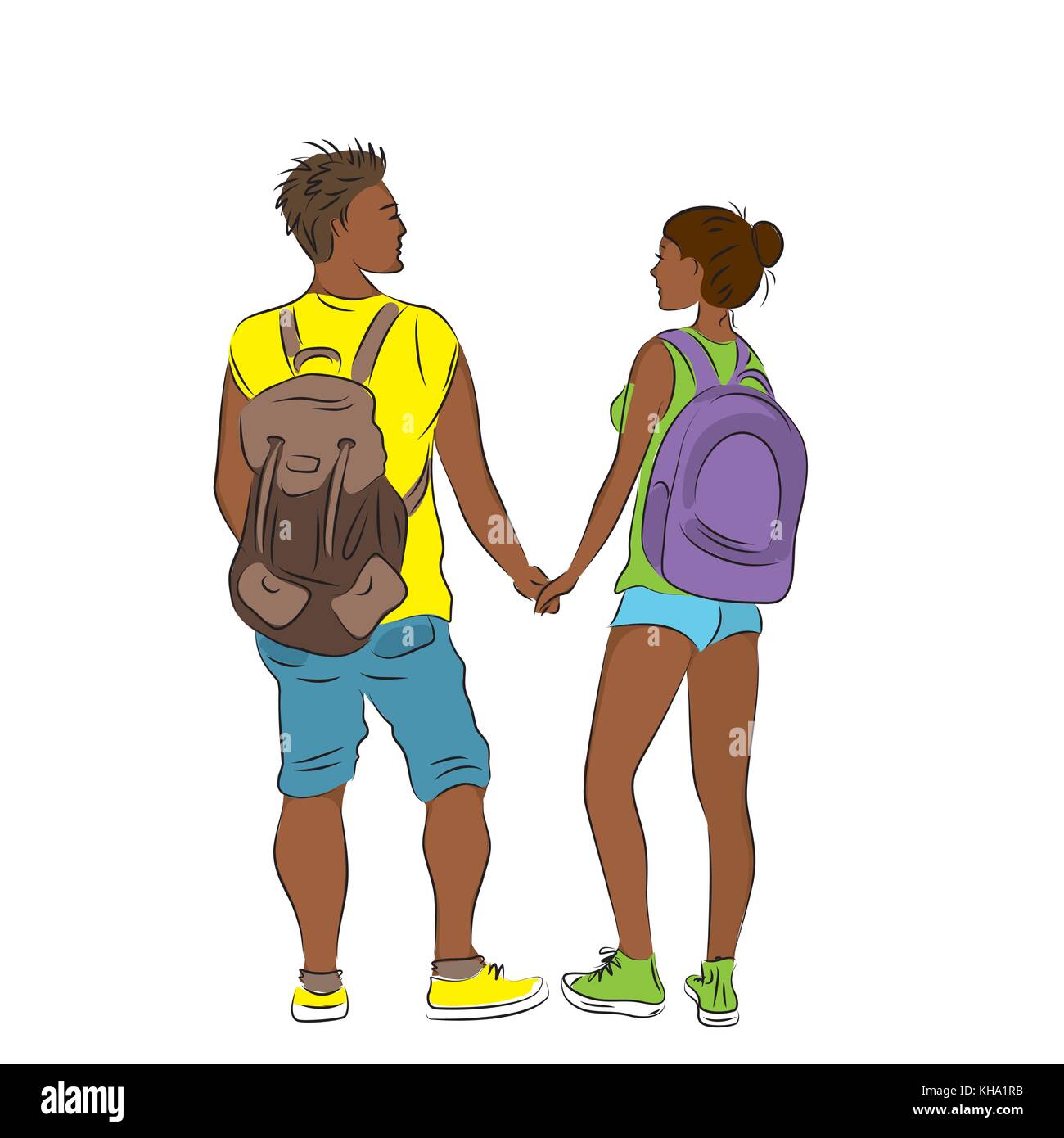 Couple tanned tourists with backpacks. On a white background vector illustration Stock Vector ...
