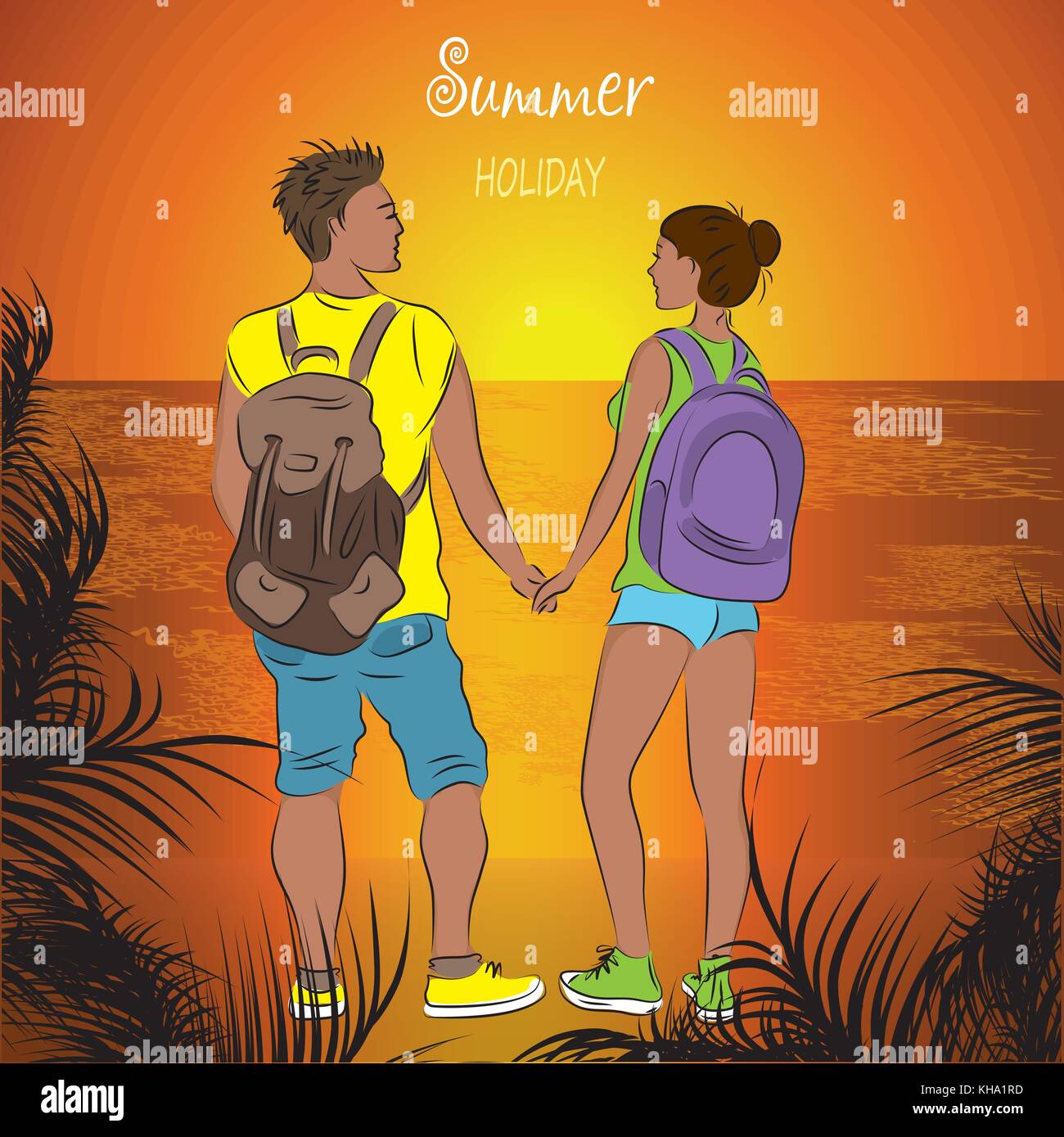 Couple camping illustration Stock Vector Images - Alamy