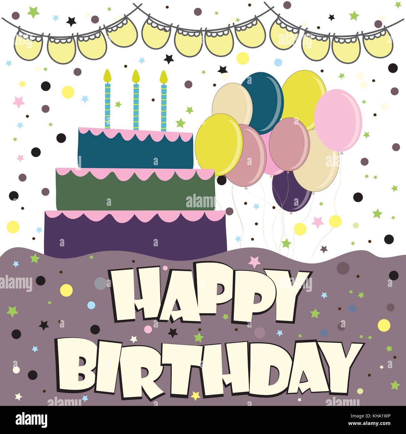 Vector happy birthday card. Birthday cake. Vector Illustration.Colorf ...