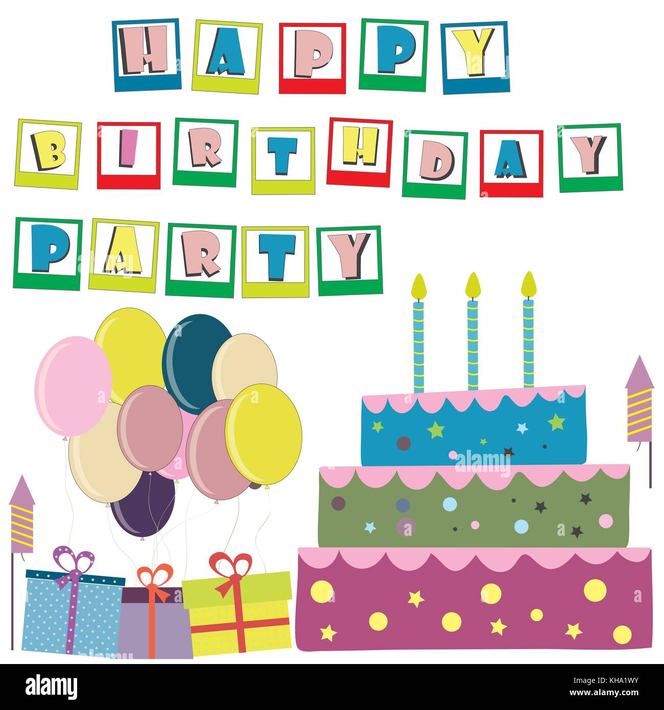 Vector happy birthday card. Birthday cake. Vector Illustration.Colorful ...