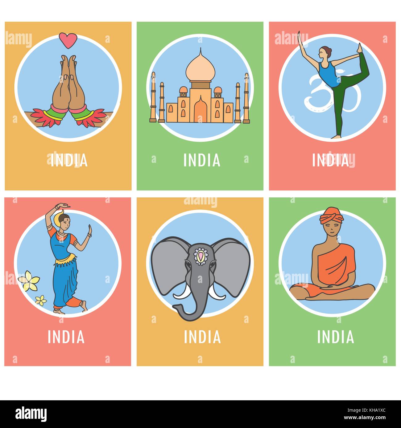 Set of India cartoon card or icons ,vector illustration Stock Vector ...