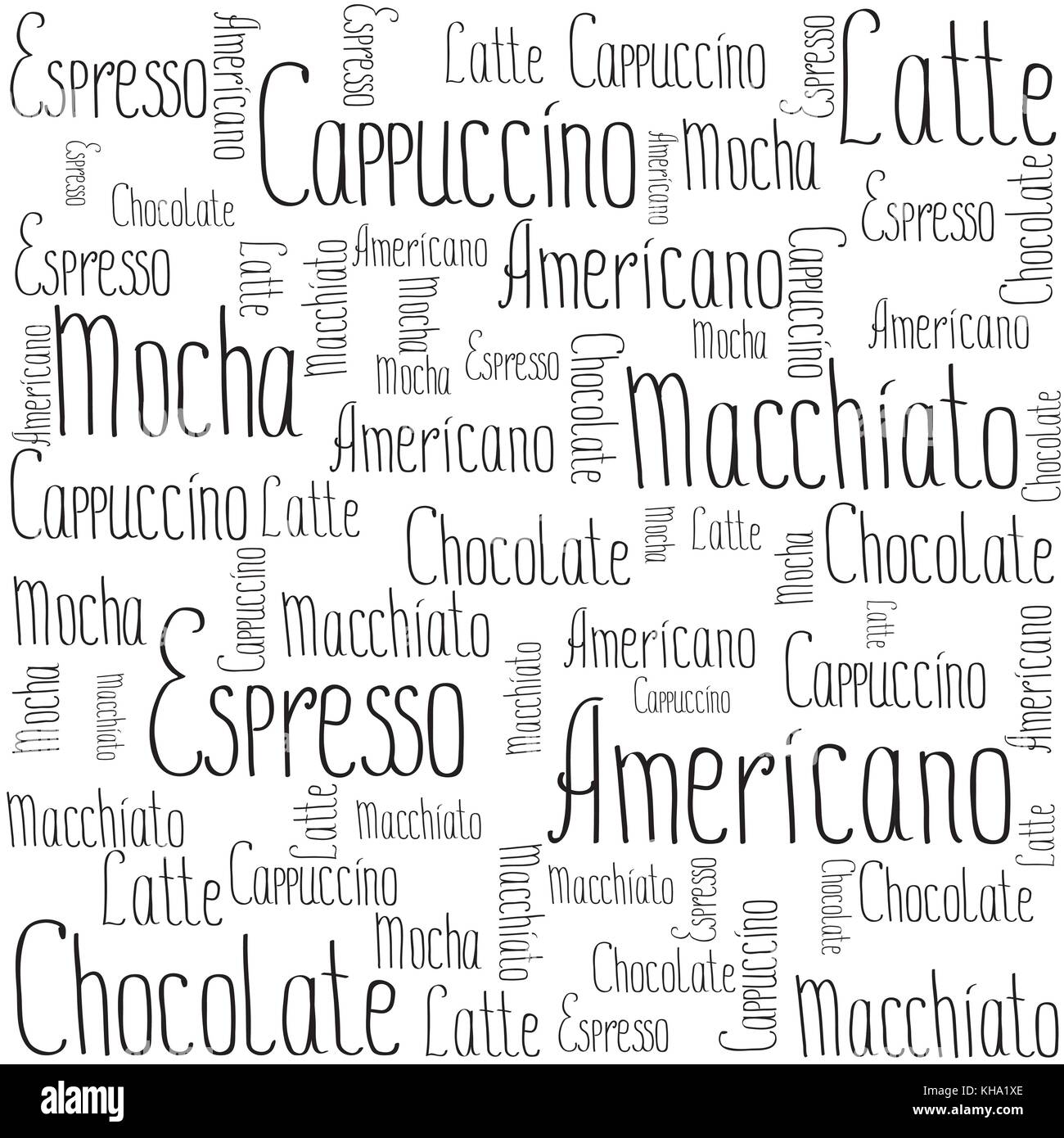 Coffee words background, vector illustration on white background Stock ...