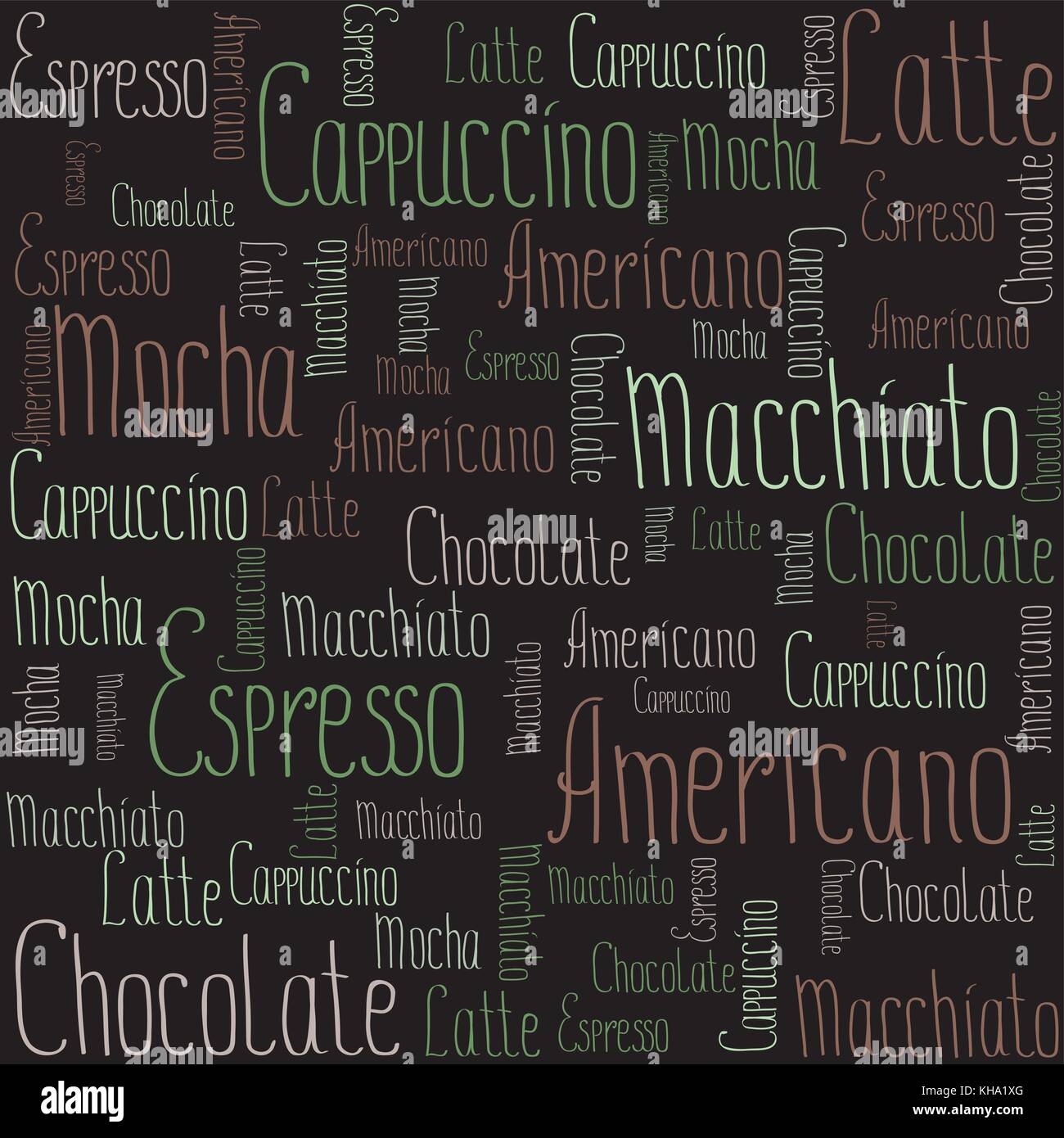 Coffee words background, vector illustration on black background Stock ...