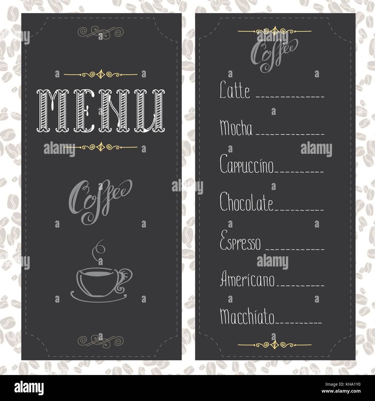 coffee menu card for different types of coffee, vector illustration ...