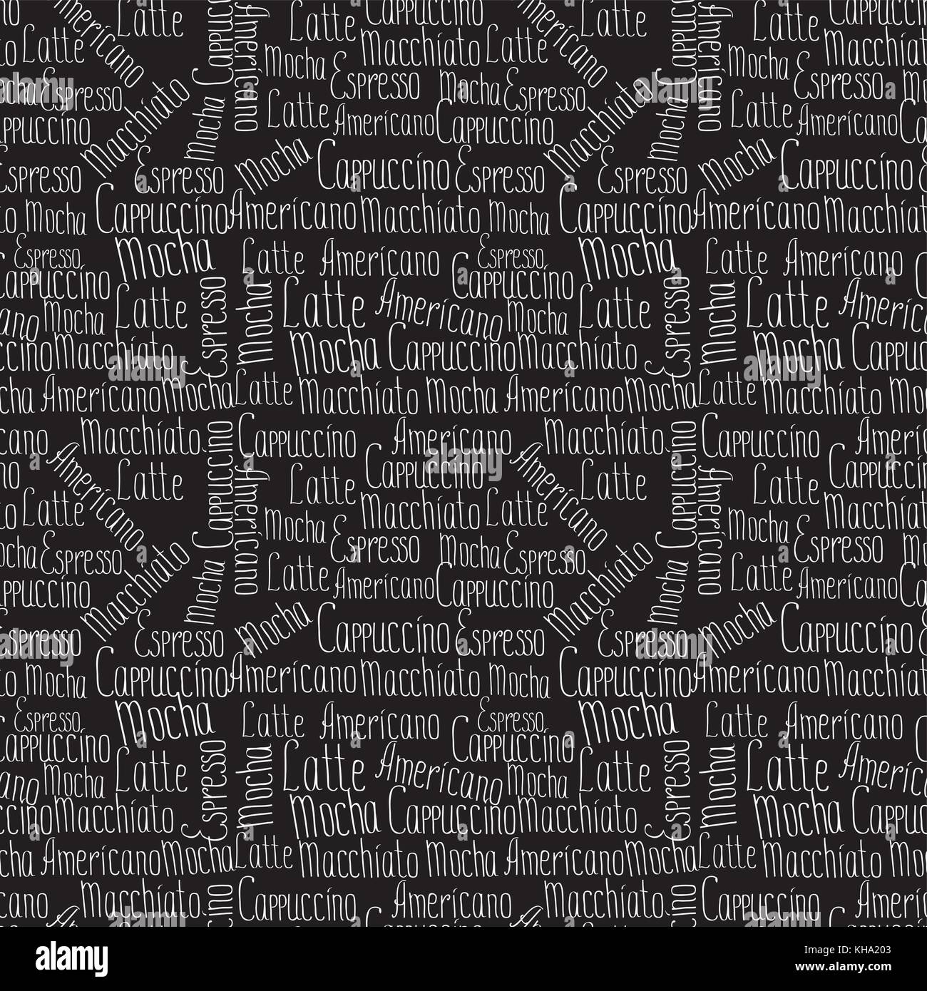 Lettering types of coffee seamless pattern, vector illustration on ...