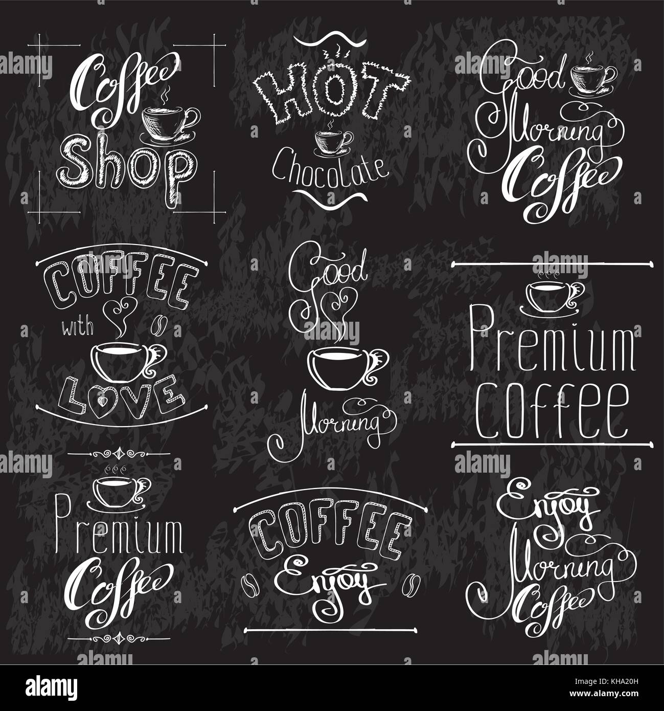 Set Of Coffee Labels On Chalkboard . Coffee decoration collection .Set ...