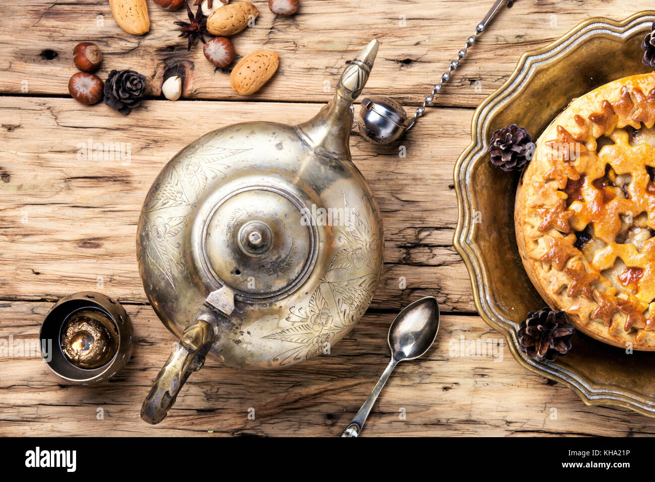 Fashionable baked cake and kettle in oriental style Stock Photo - Alamy