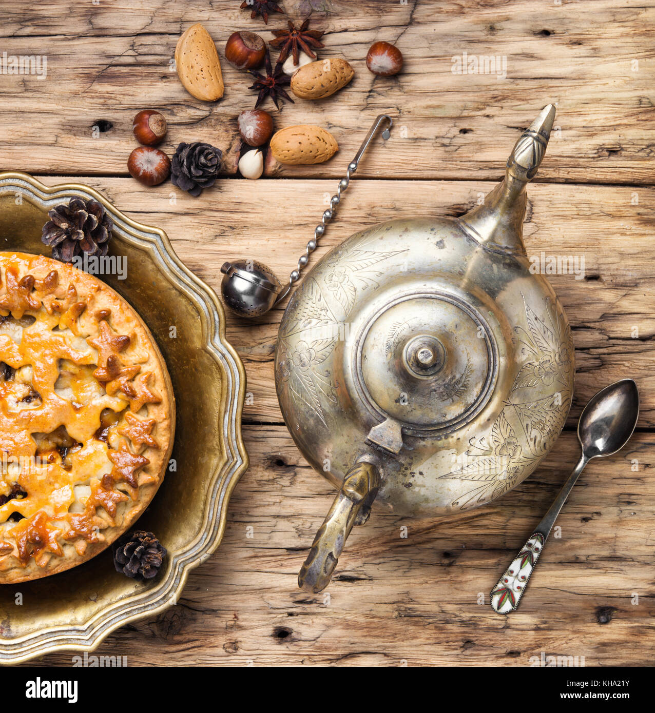 Fashionable baked cake and kettle in oriental style Stock Photo - Alamy