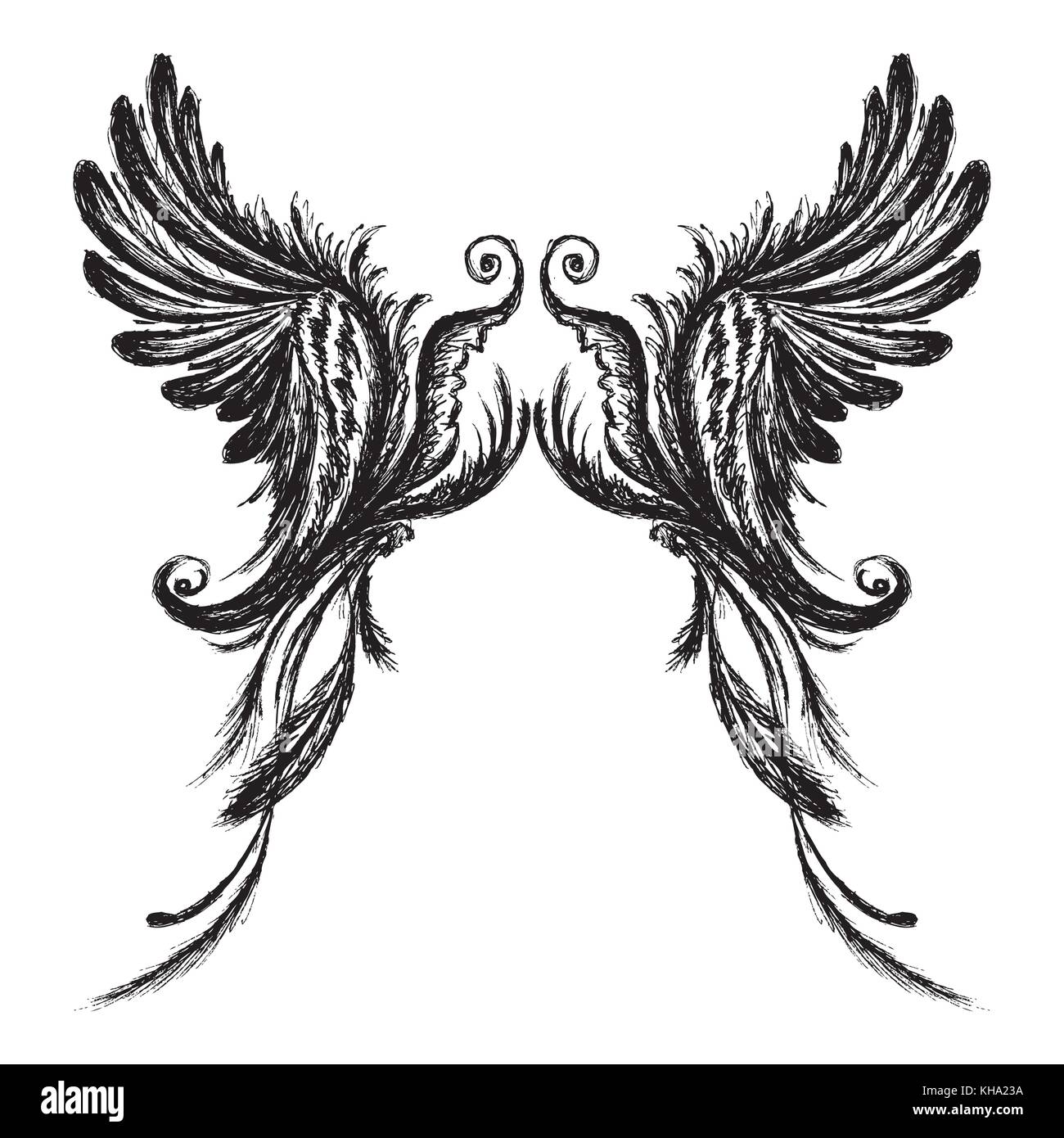 Wings isolated on white background,hand drawing, vector illustration ...