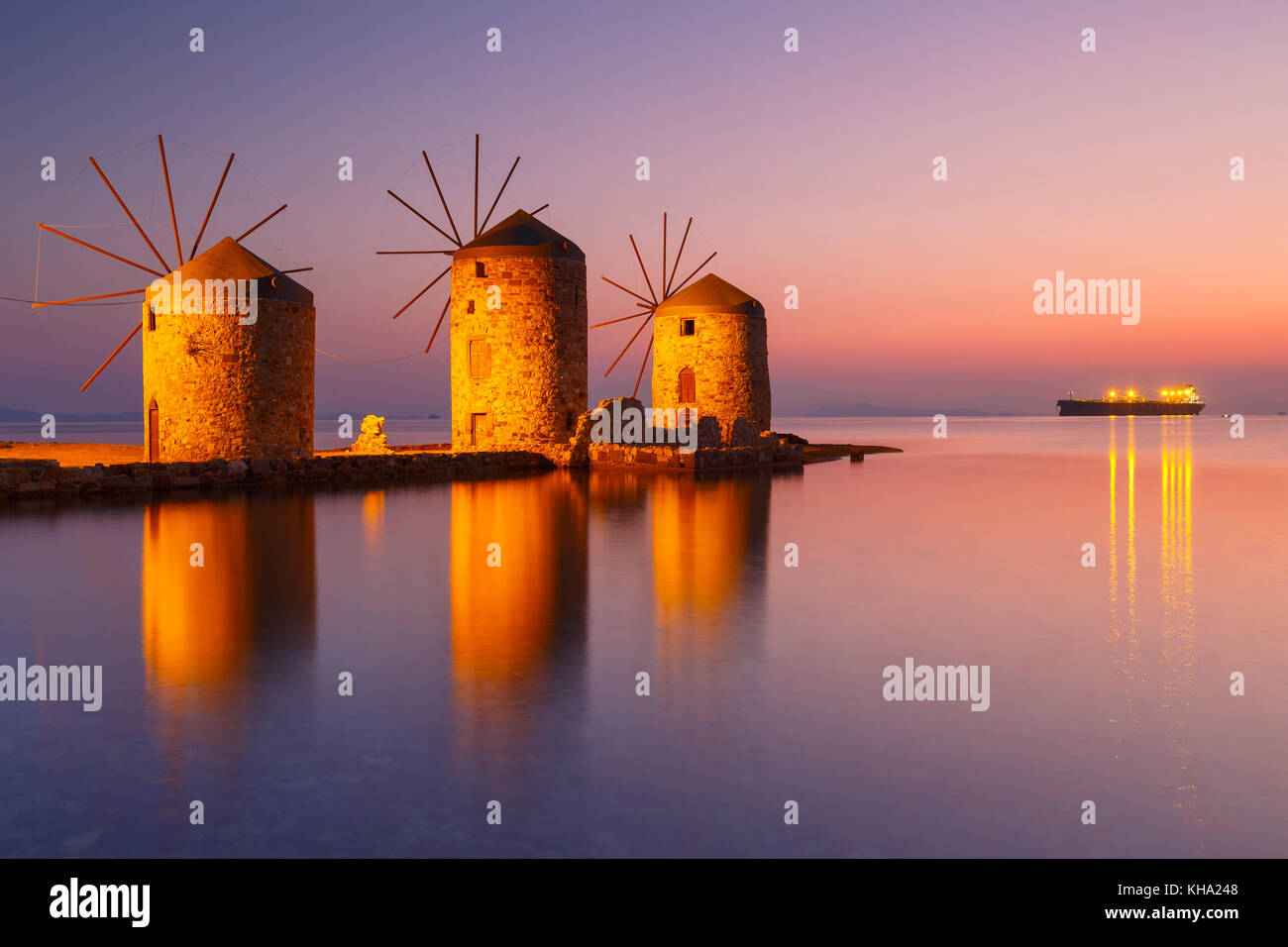 Sunrise image of the iconic windmills in Chios town Stock Photo - Alamy