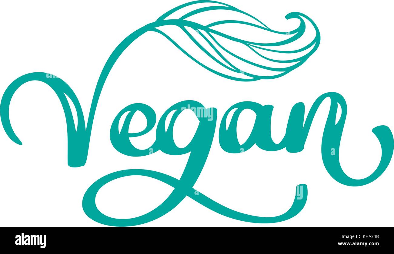 Calligraphy lettering hand written green word Vegan on white background ...