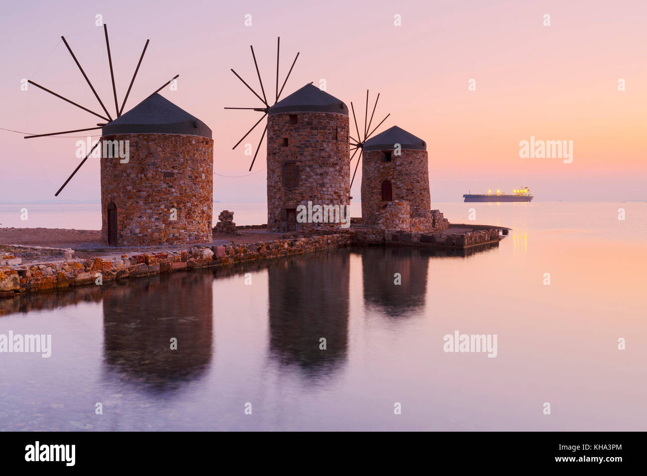 Sunrise image of the iconic windmills in Chios town Stock Photo - Alamy