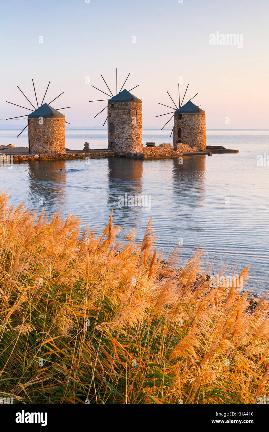 Sunrise image of the iconic windmills in Chios town Stock Photo - Alamy