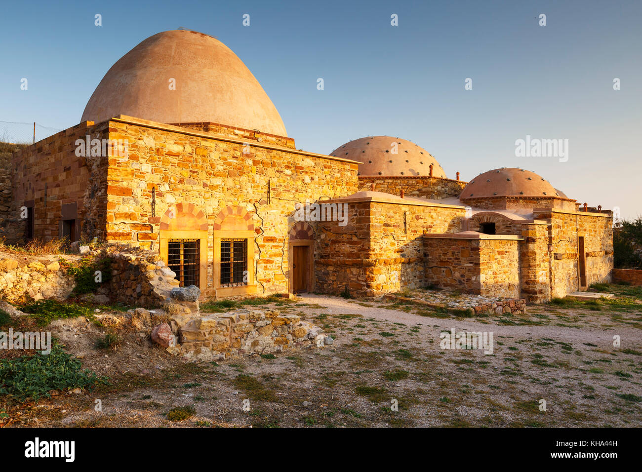 Early morning capture of Turkish baths in the old town of Chios Stock ...