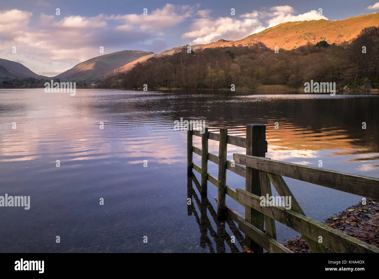 Scenic autumn view from Grasmere shoreline looking north, Grasmere ...