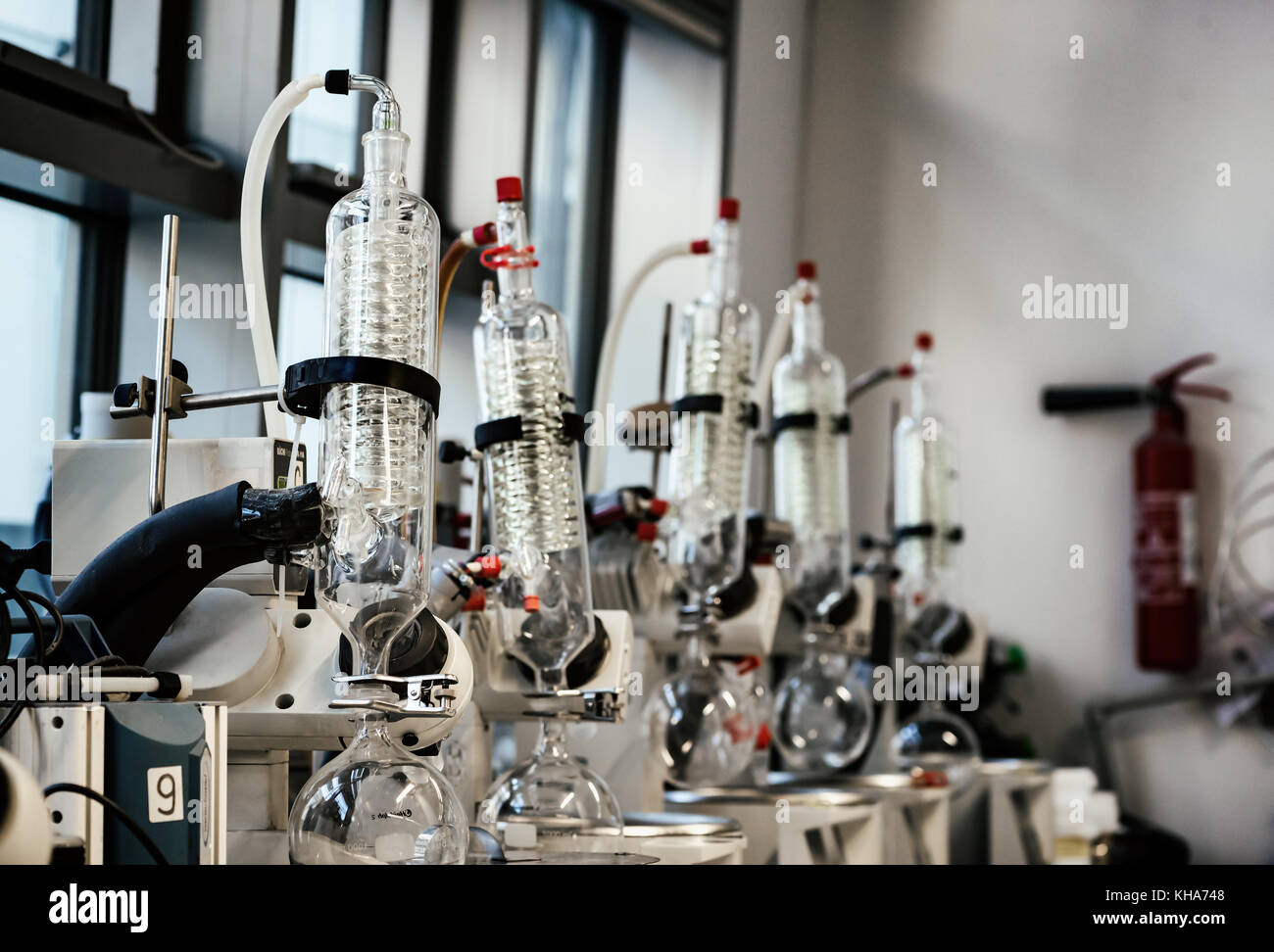 Laboratory coolers used to control chemistry reaction by returning the ...