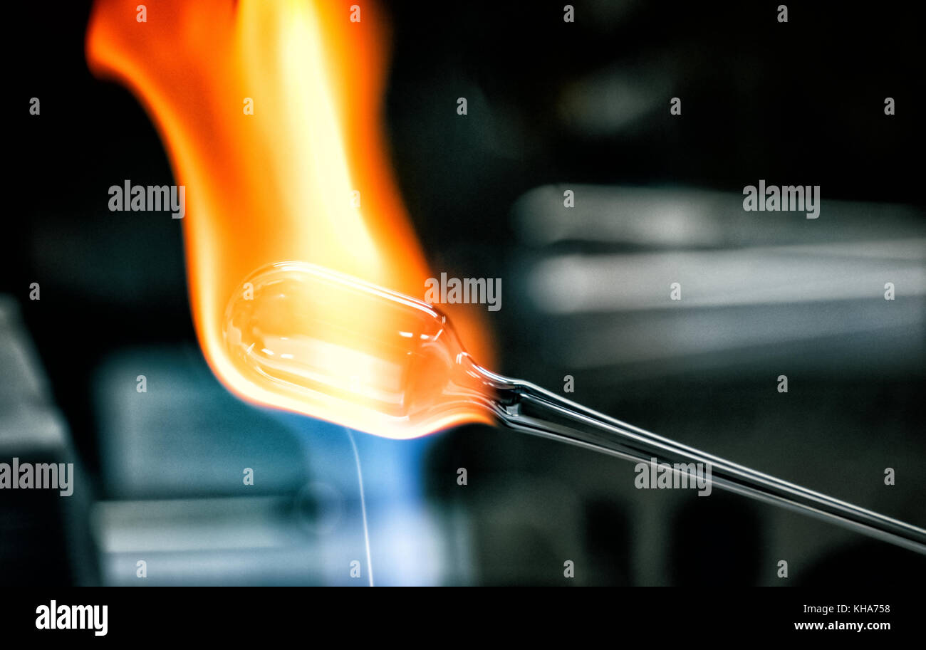 Glass melting during production of chemistry glassware Stock Photo - Alamy
