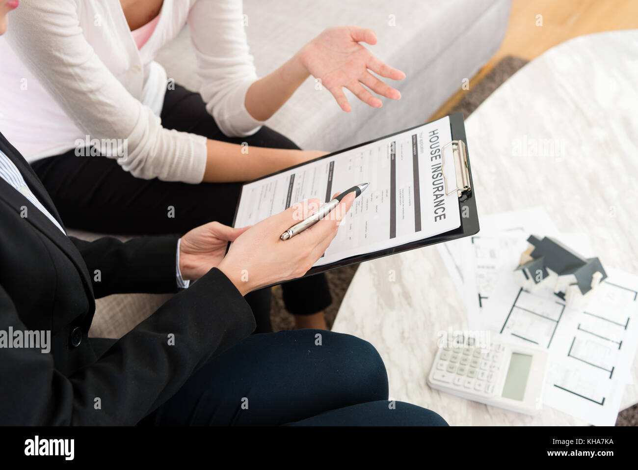 professional business agent woman talking with customer and introduce ...