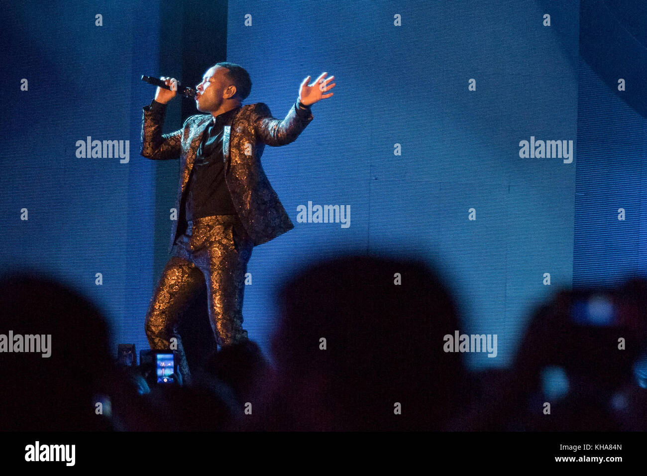 John Legend performing live on stage at the Meo Arena in Lisbon ...