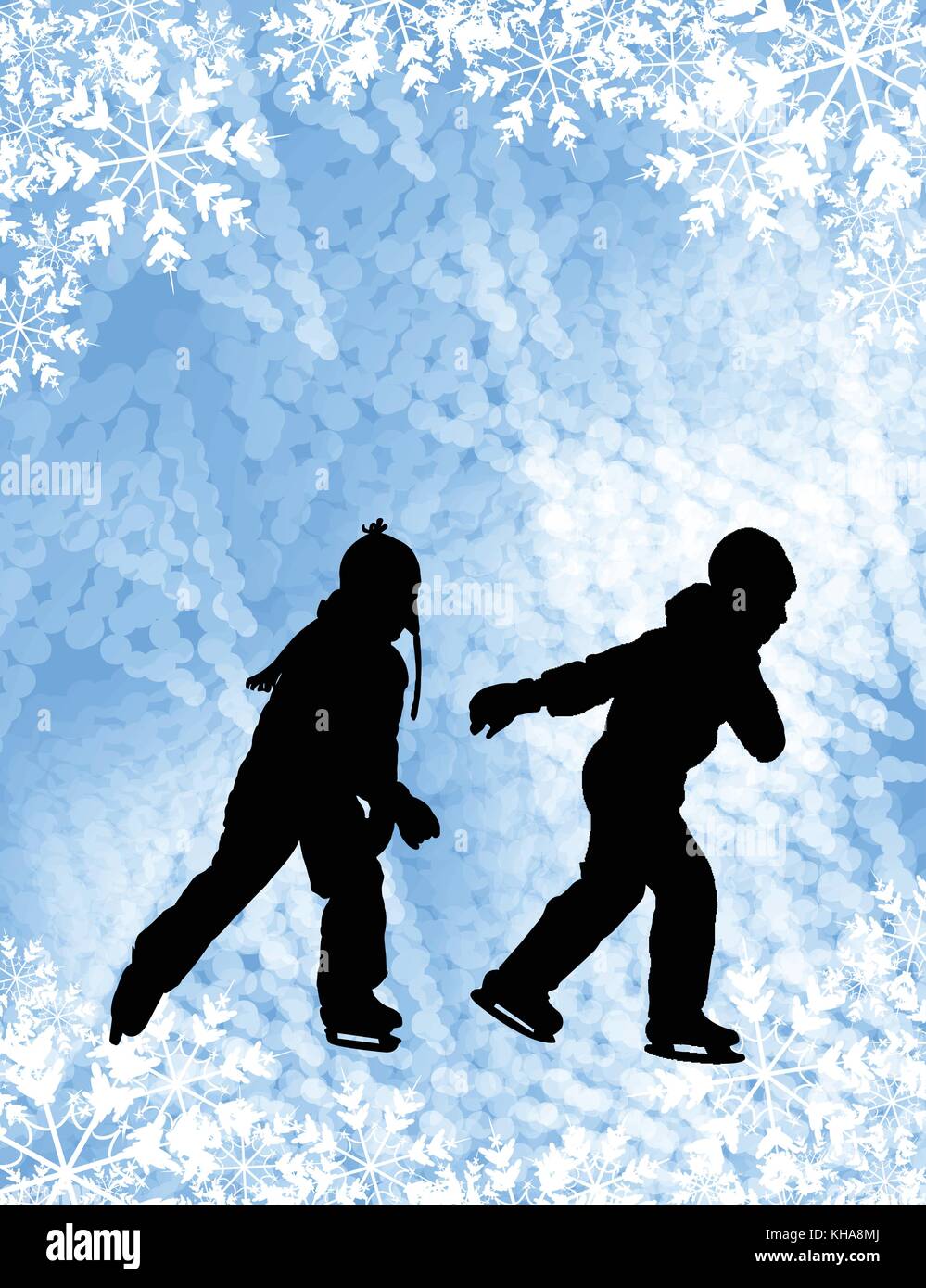 Kids ice skating silhouettes on the abstract background - vector Stock ...