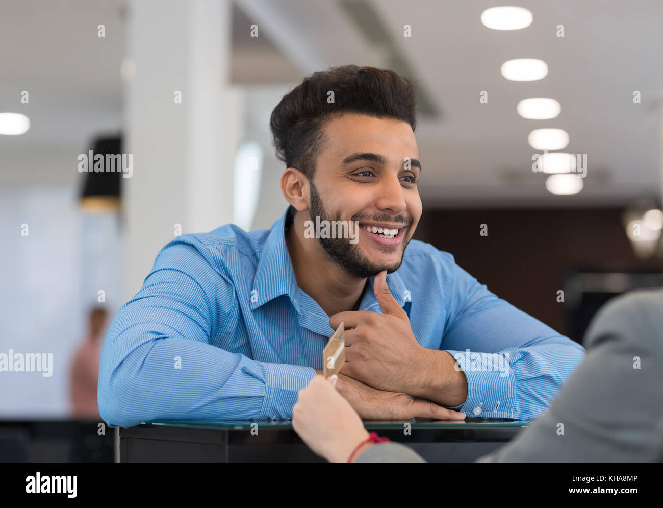 Closeup Portrait Of Happy Smiling Business Man Give Credit Card To ...