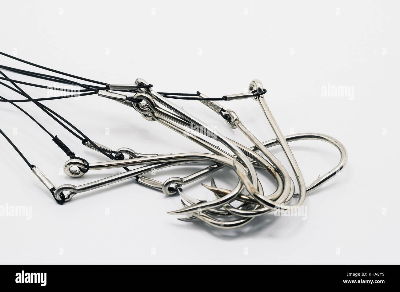 Fishing hook link ready made, tied on the steel cable. Fishing ...